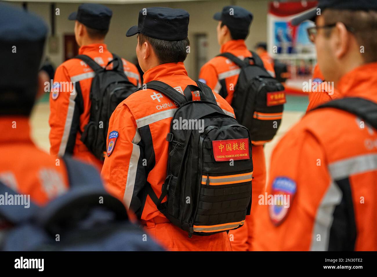Beijing, China. 7th Feb, 2023. Members of a Chinese rescue team prepare ...