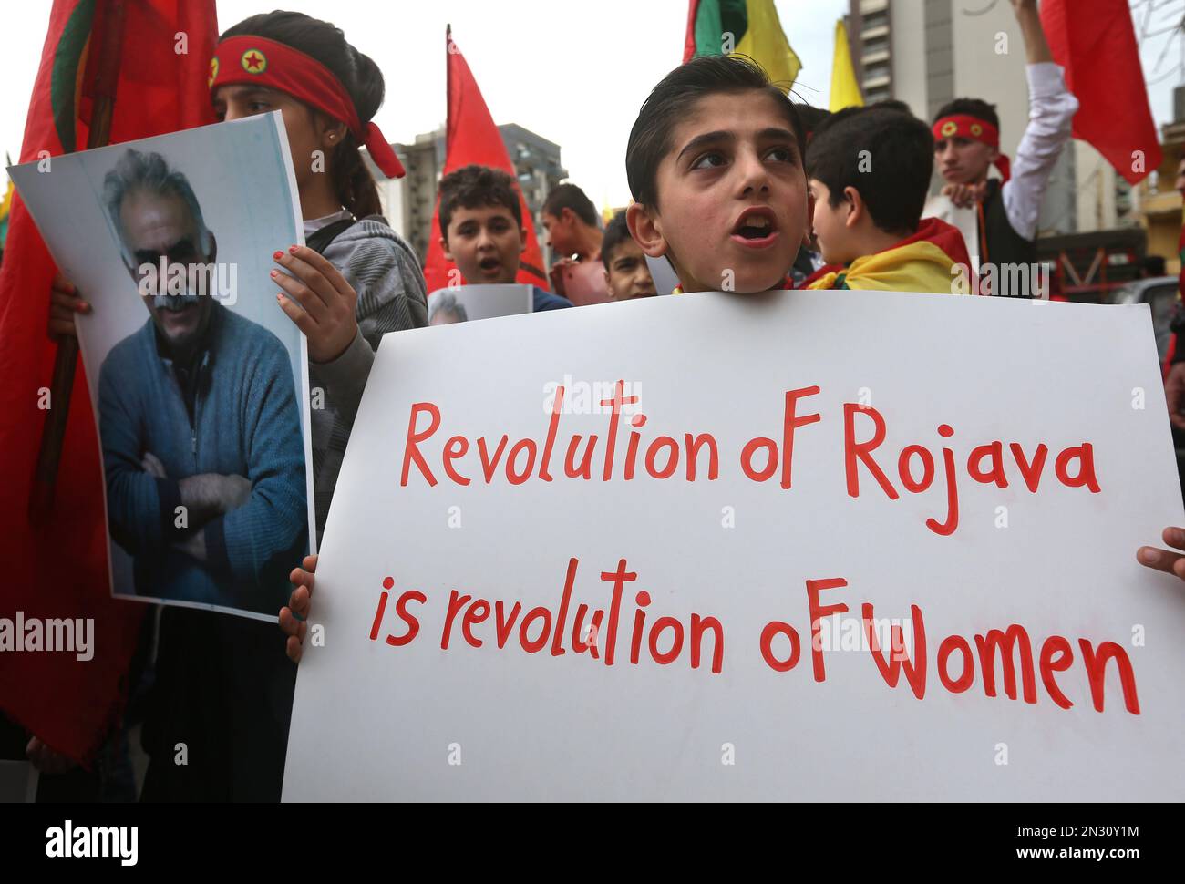 Kurdish supporters of the Kurdistan Workers' Party, known as PKK, hold ...