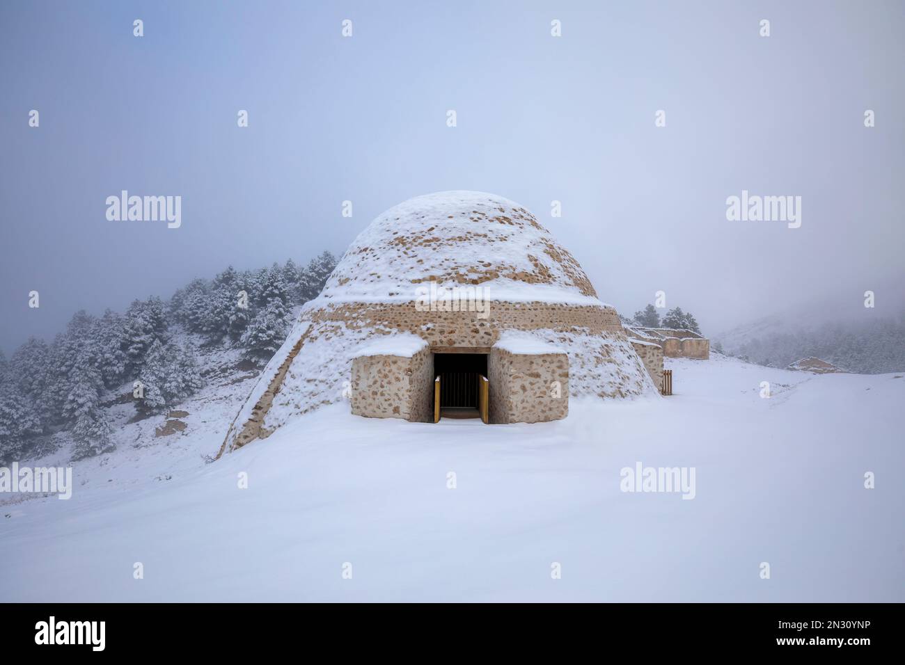 Snow pits in Sierra Espuna, Region of Murcia, Spain in a snowy ...