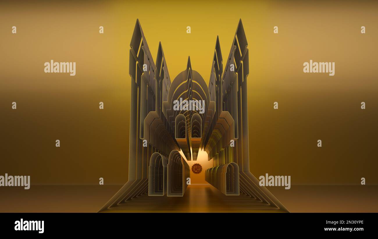 A 3D Illustrated architecture of a mosque. The Arabic letters ...