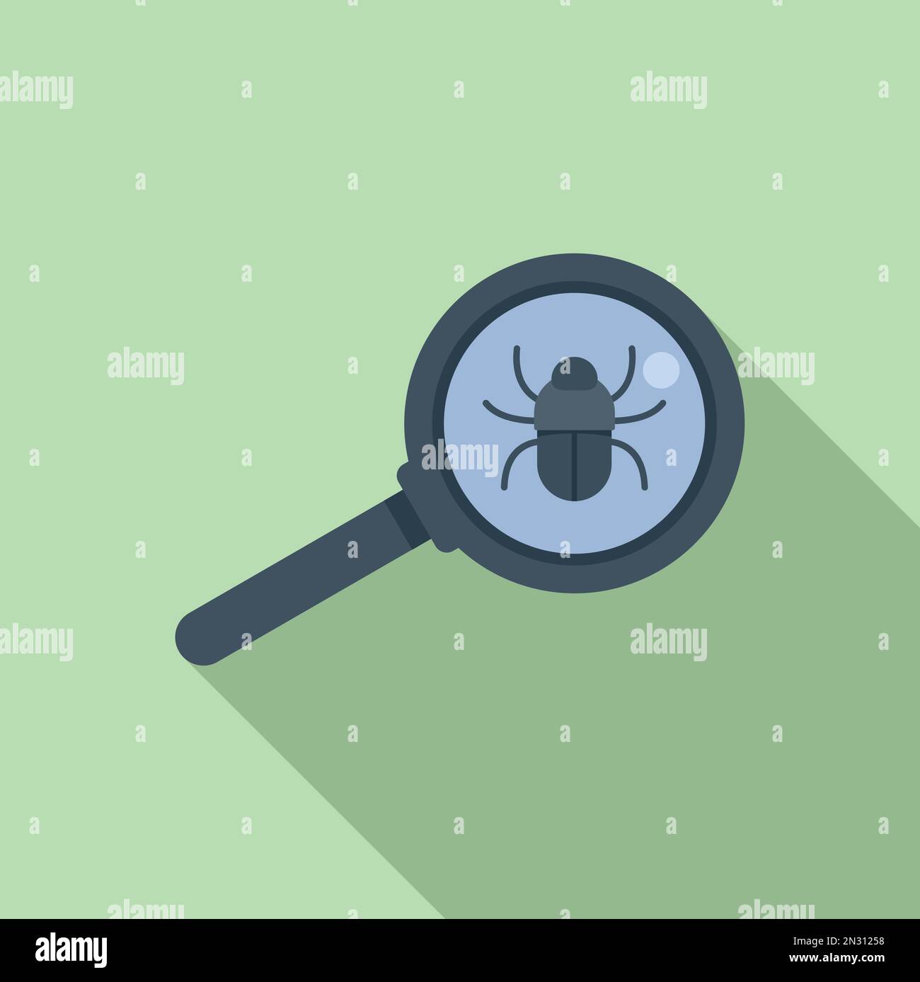 Bug magnifier icon flat vector. Hacker error. Computer threat Stock ...