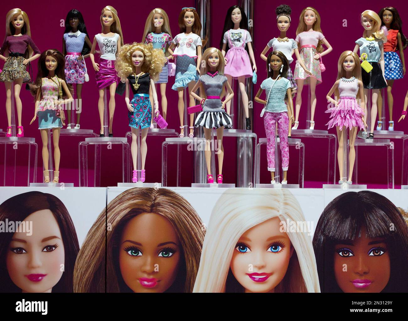 A display of Barbie Fashionistas is shown at the Mattel showroom at the ...