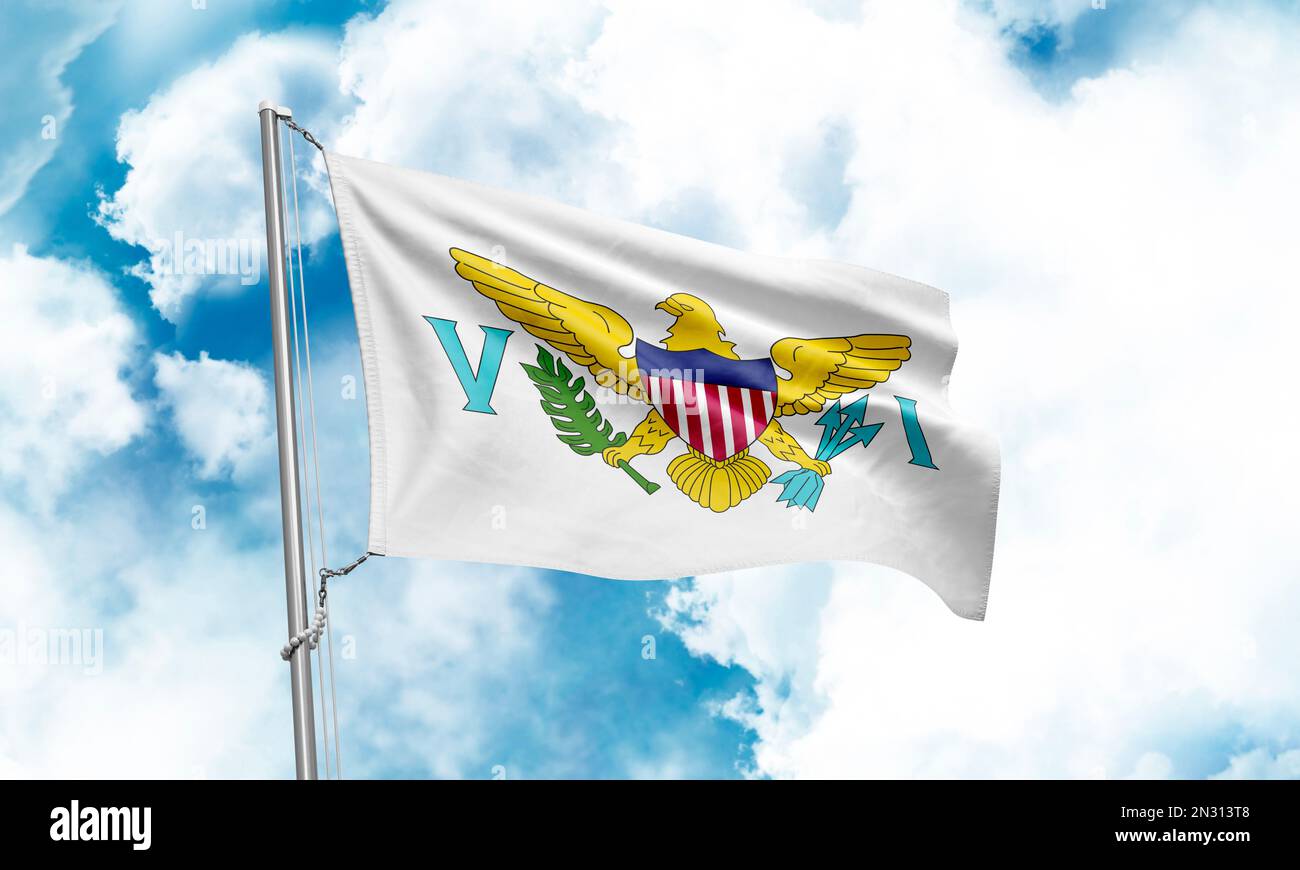 Virgin Islands US flag waving on sky background. 3D Rendering Stock ...