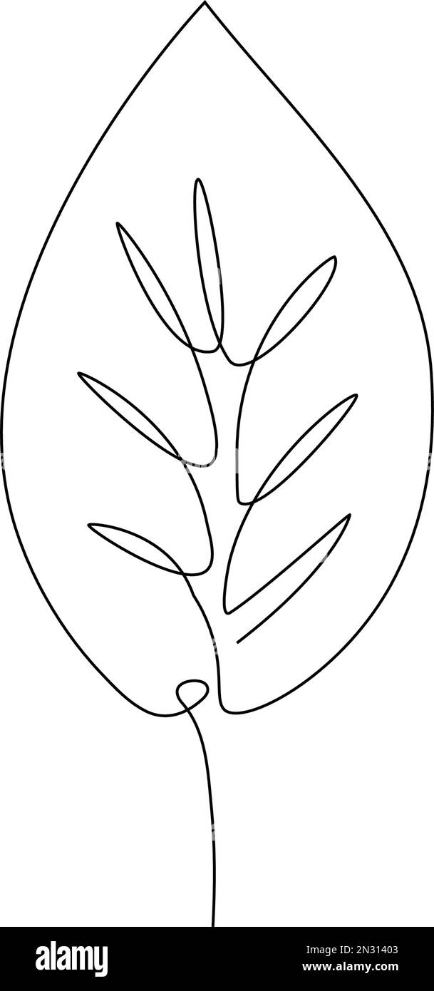 leaf one line drawing. Continuous line. Hand-drawn minimalist ...