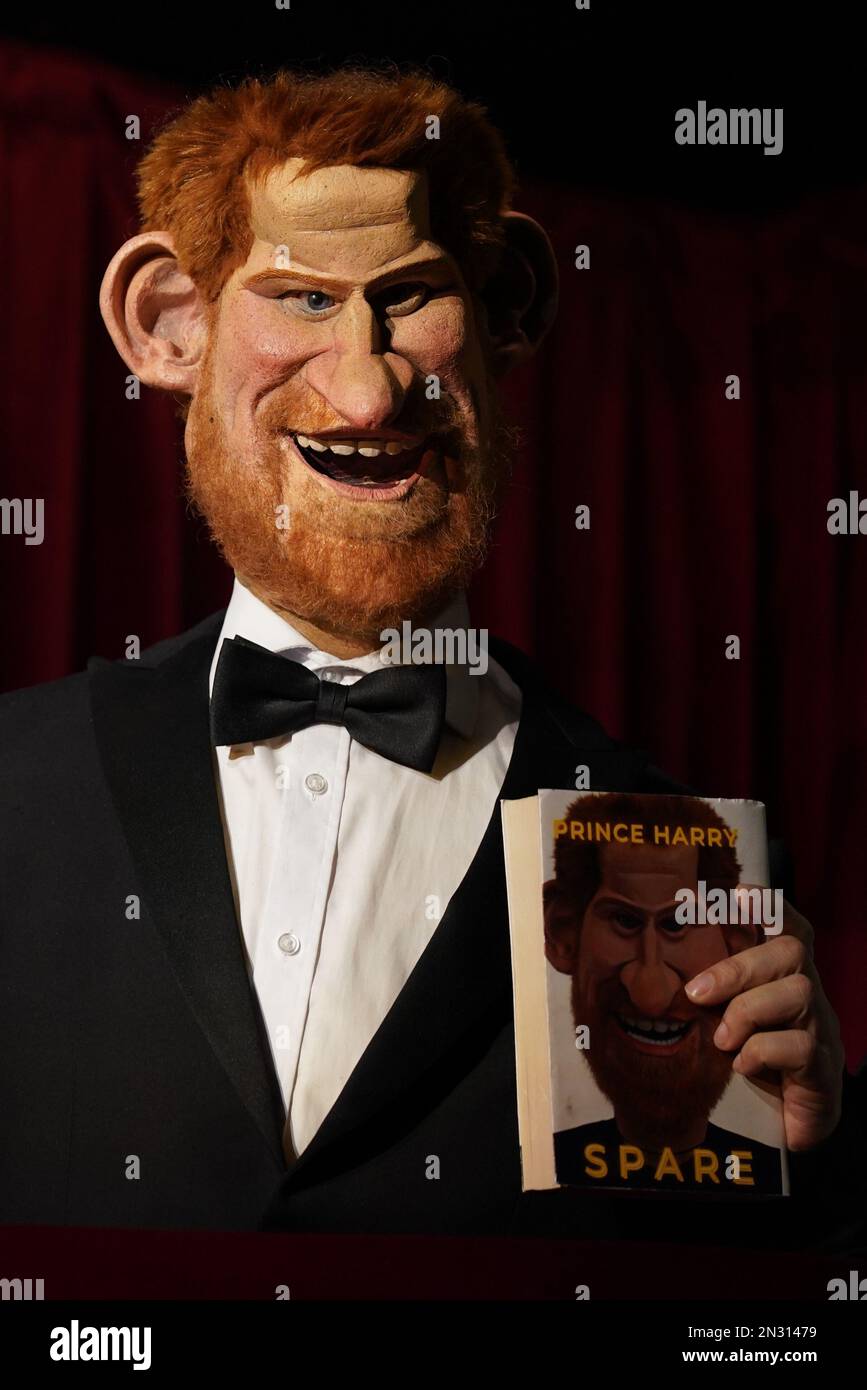 The puppet of the Duke of Sussex performing at the world premiere of ...