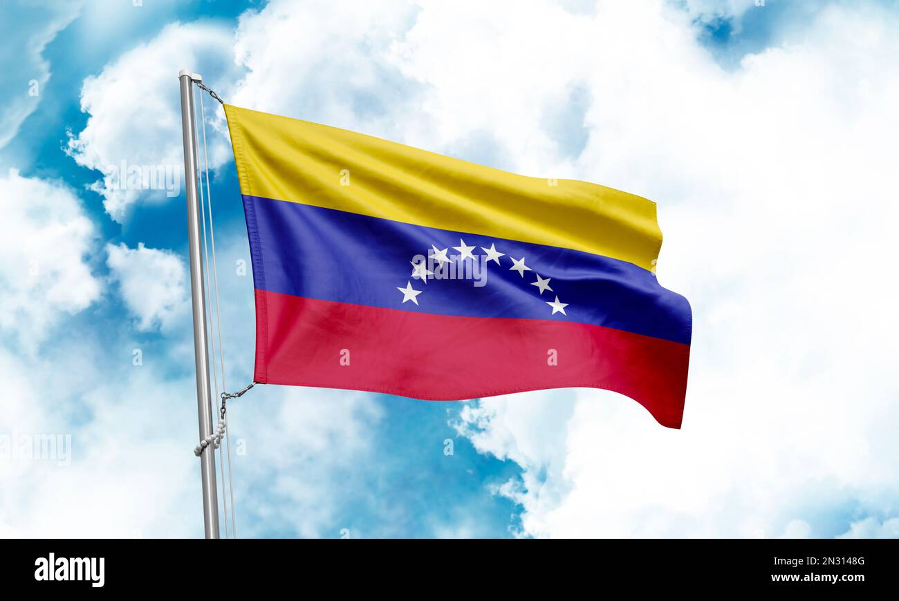 Venezuela flag waving on sky background. 3D Rendering Stock Photo - Alamy