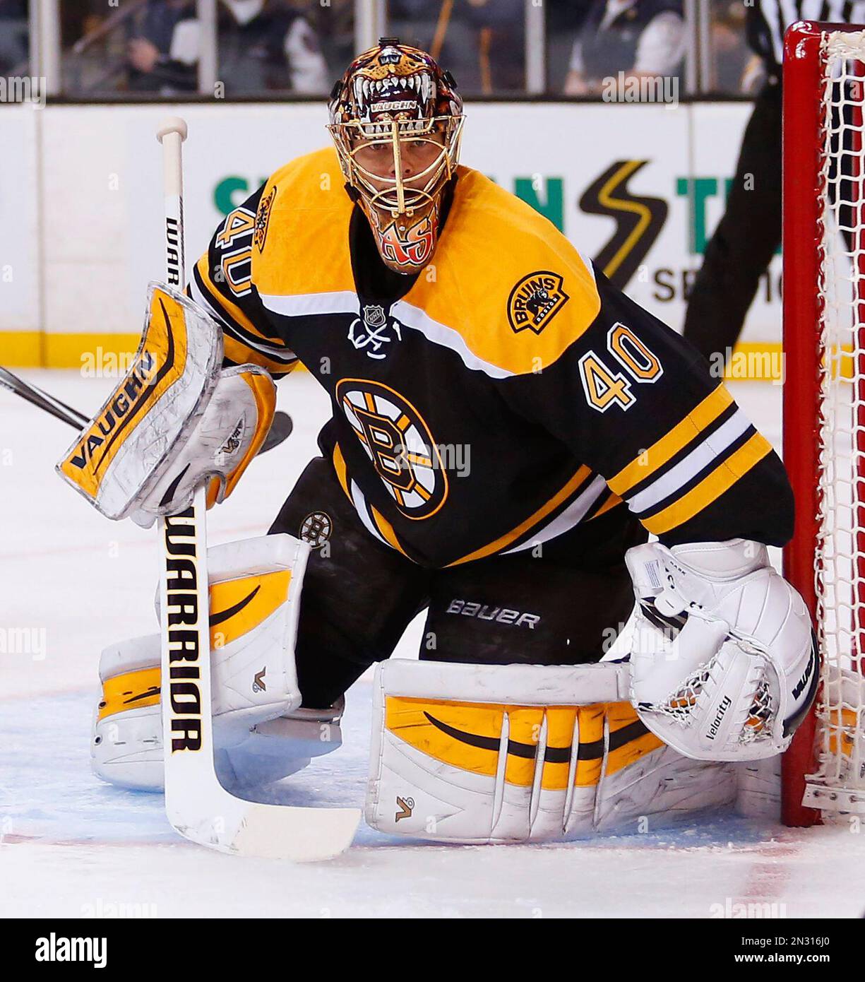 Boston Bruins goalie Tuukka Rask looks on against the New York ...