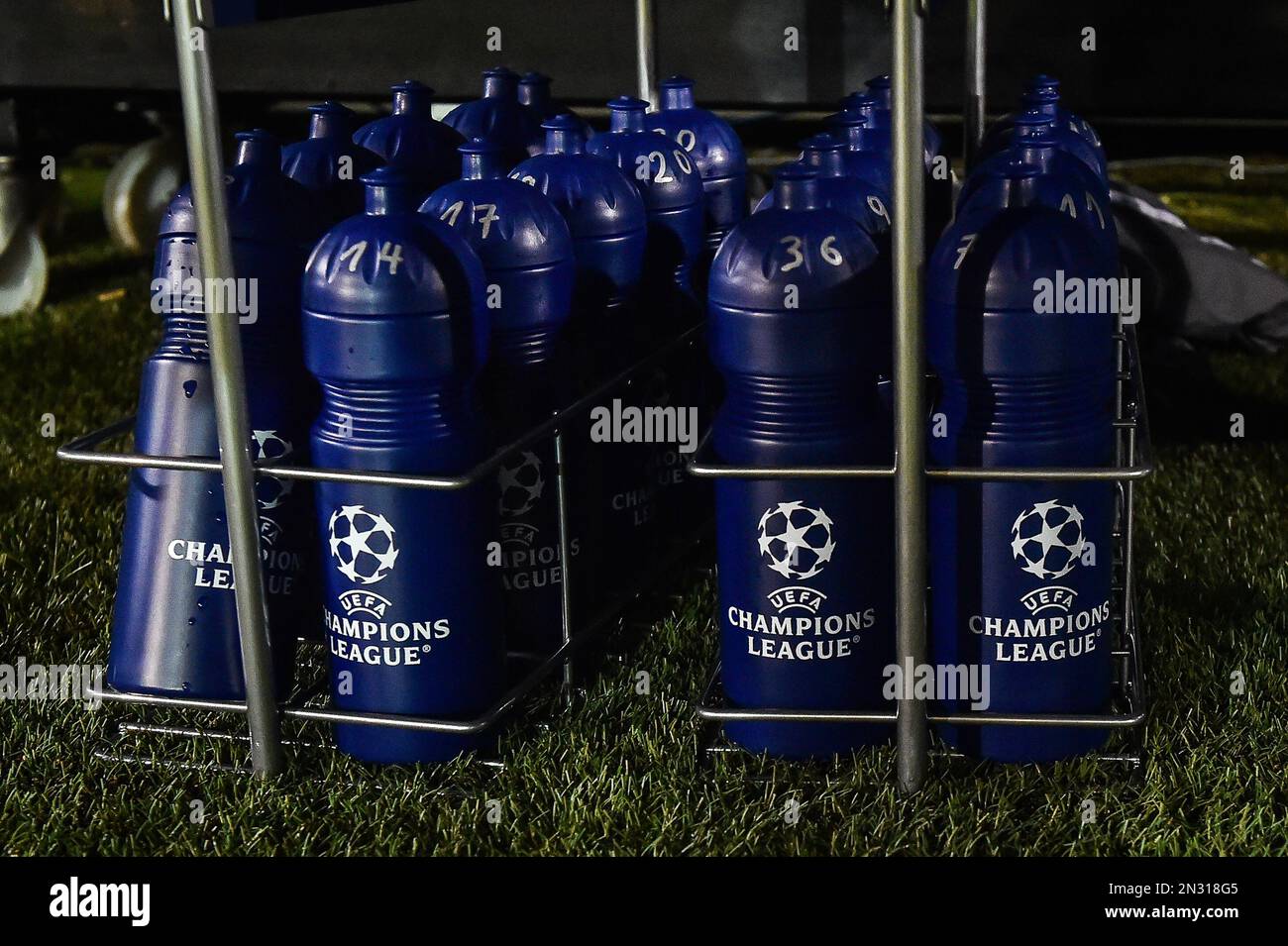 Illustration of water bottles with the UEFA Champions League logo ...