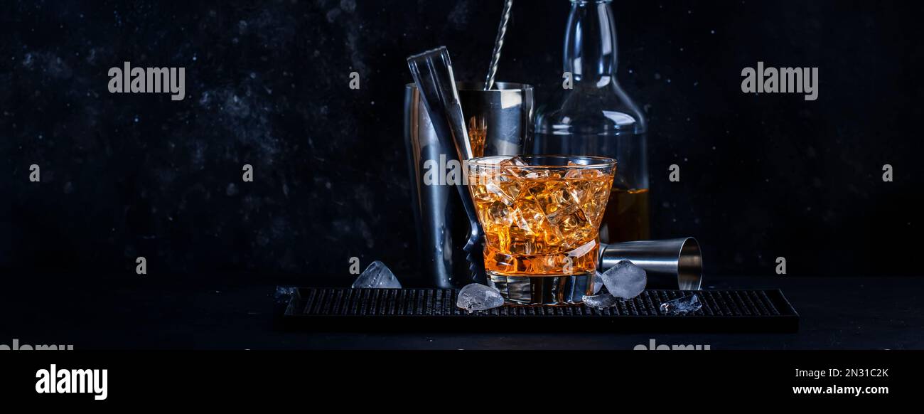 Godfather alcoholic cocktail with scotch whiskey, amaretto liqueur and ...