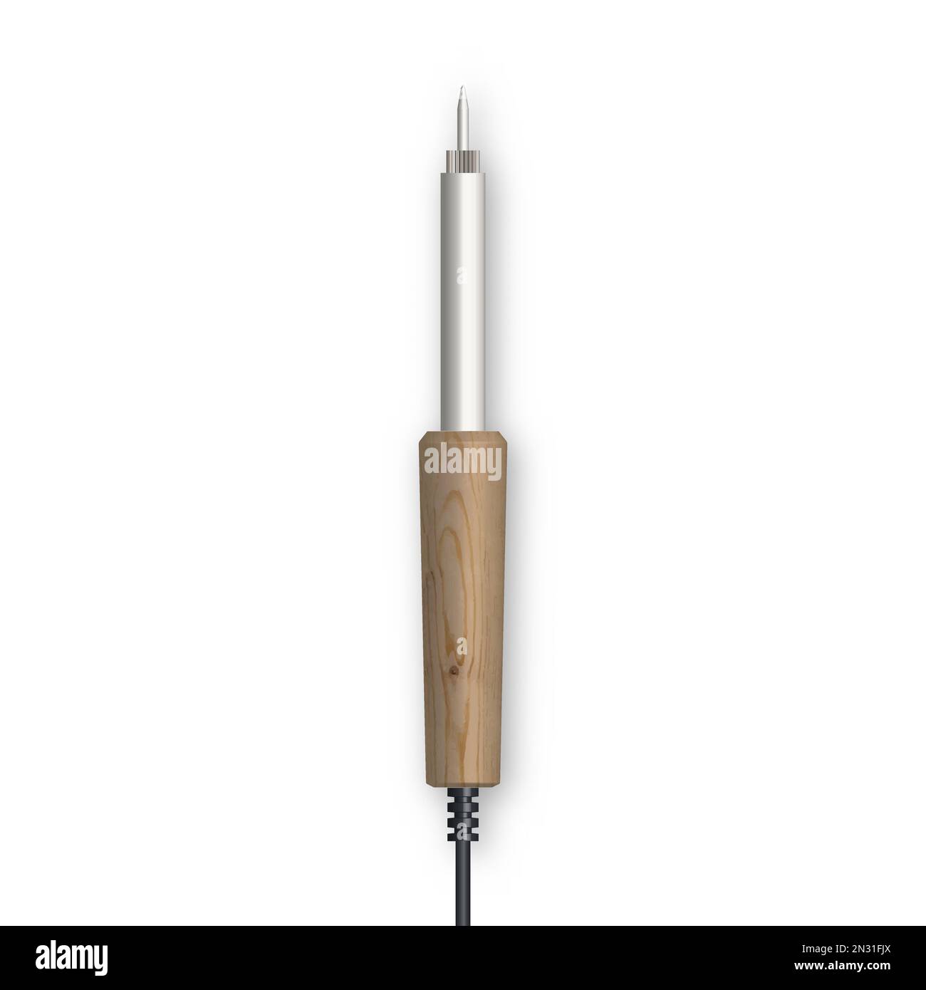Electric soldering iron with wooden handle isolated on a white ...