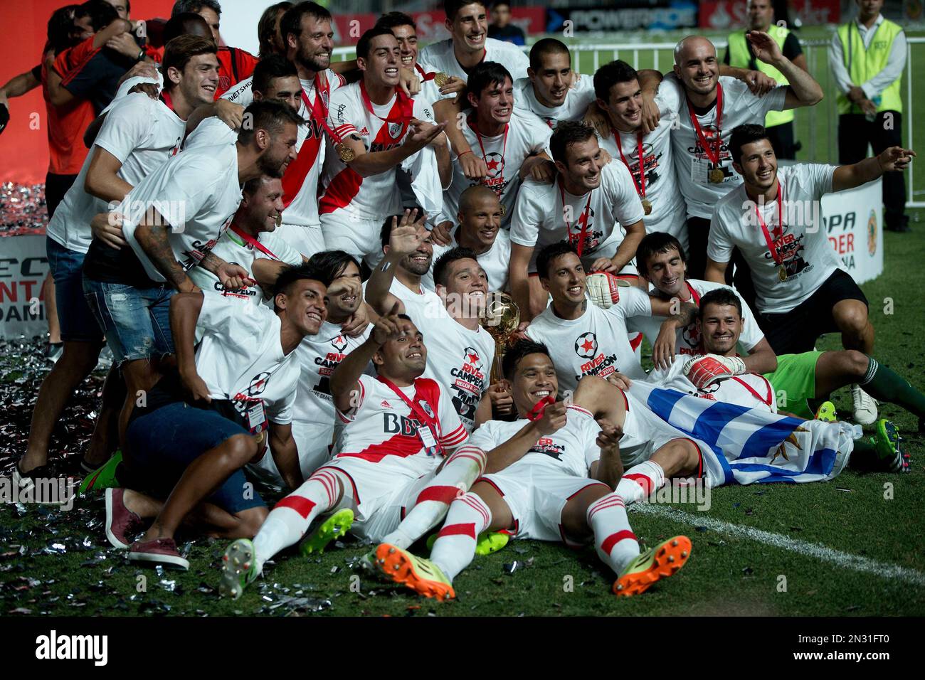 River Plate players celebrate after defeating San Lorenzo at the Recopa ...