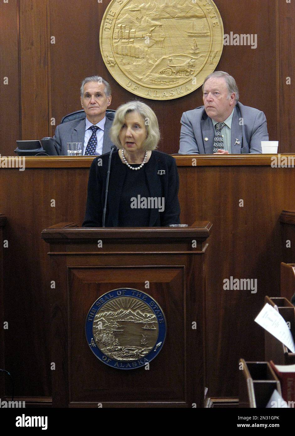 Dana Fabe, chief justice of the Alaska Supreme Court, foreground ...