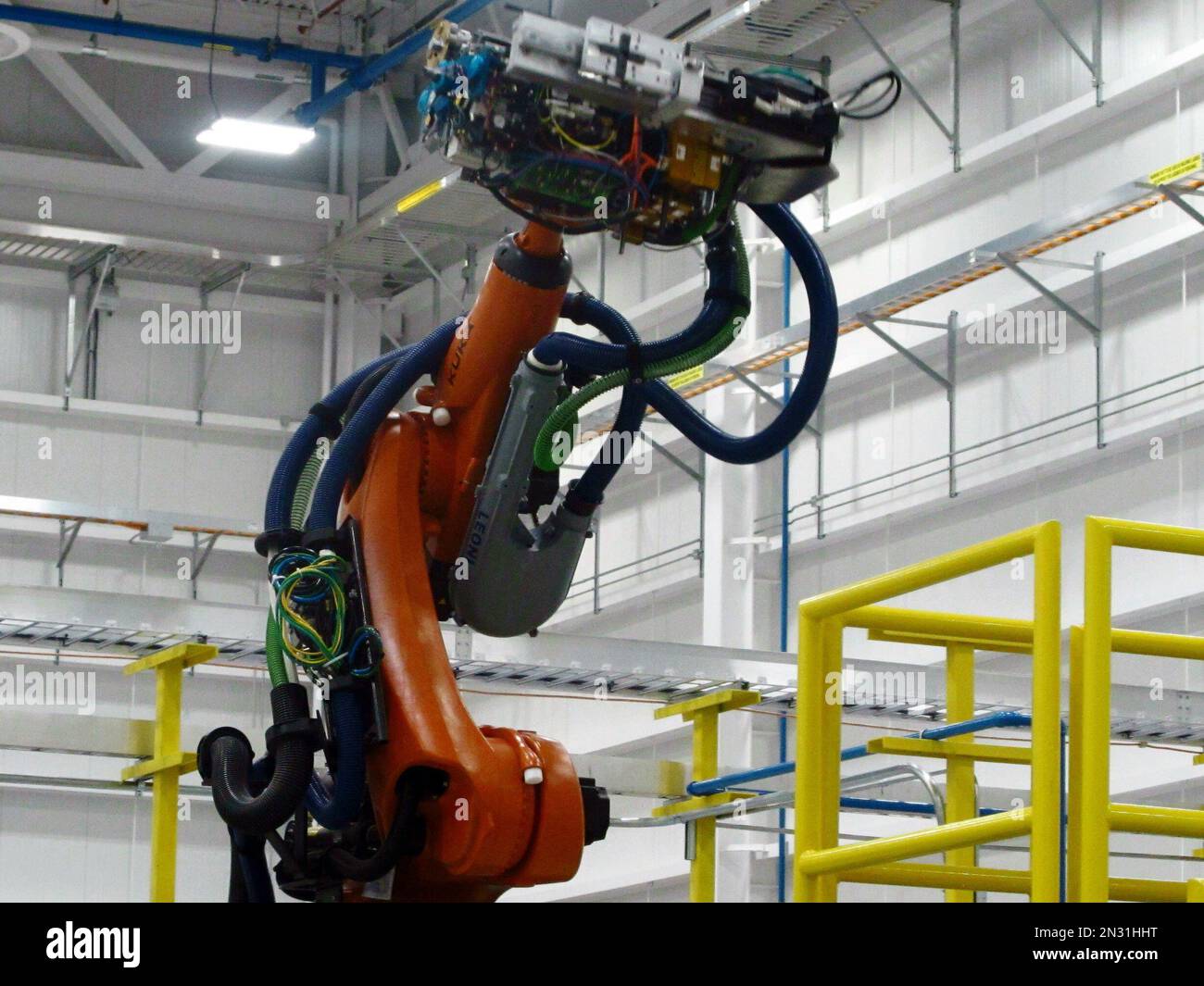 A prototype of a robot that will be used in Boeing's Propulsion South ...