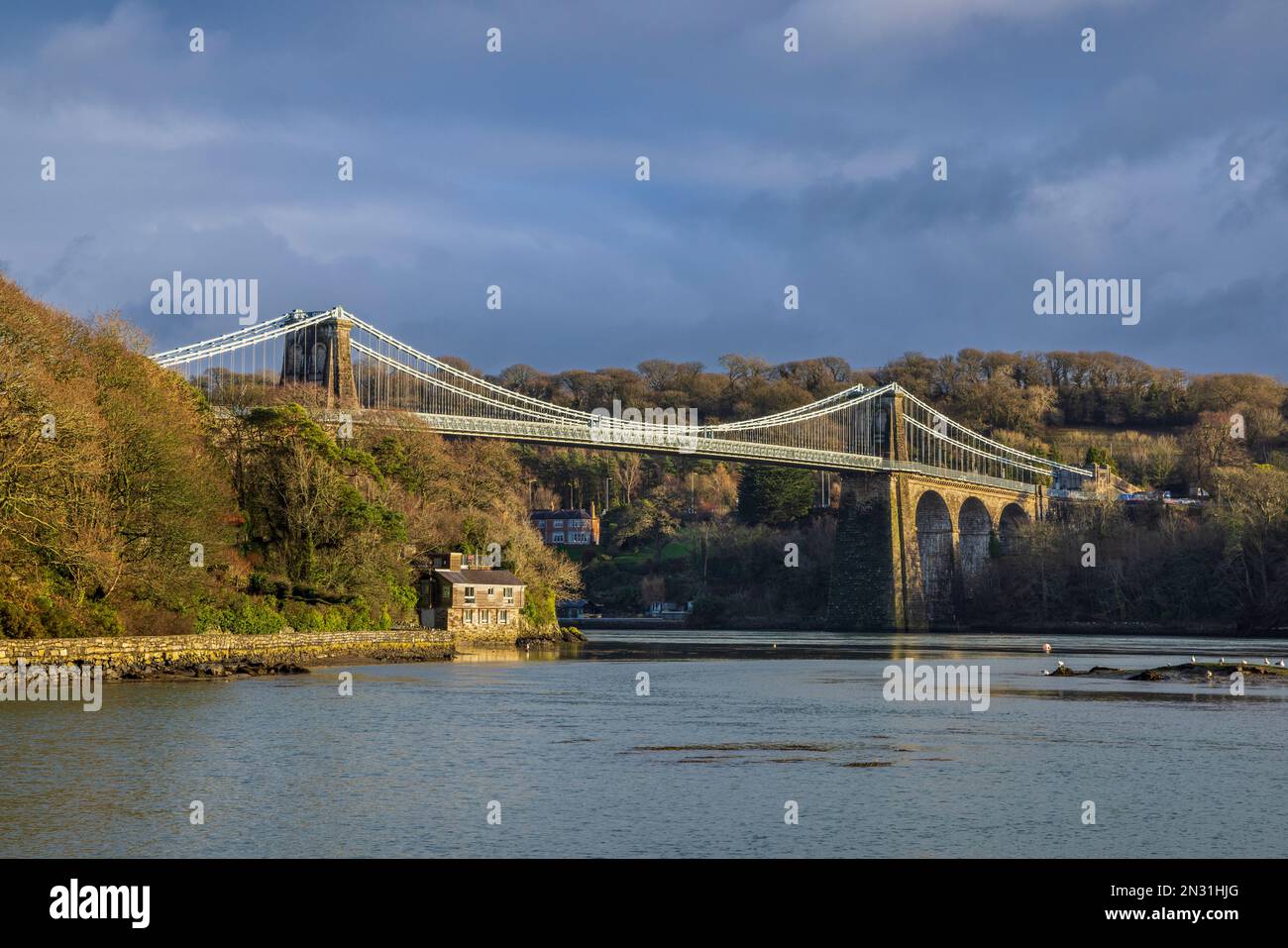 The 19th century Thomas Telford bridge over the Menai Strait, Isle of ...