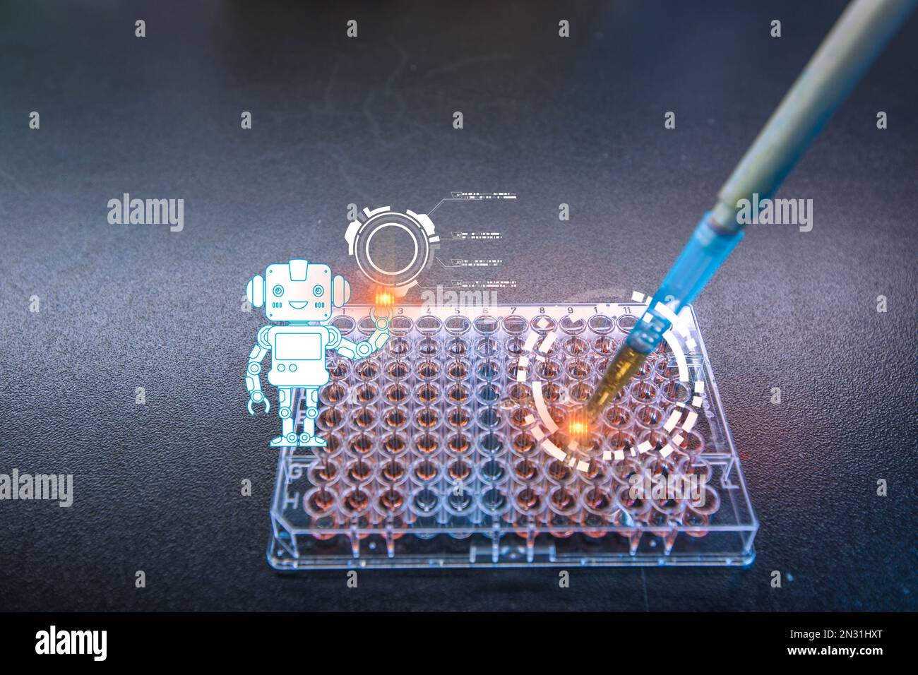 A researcher is using modern robot chat in modern laboratory. The new ...