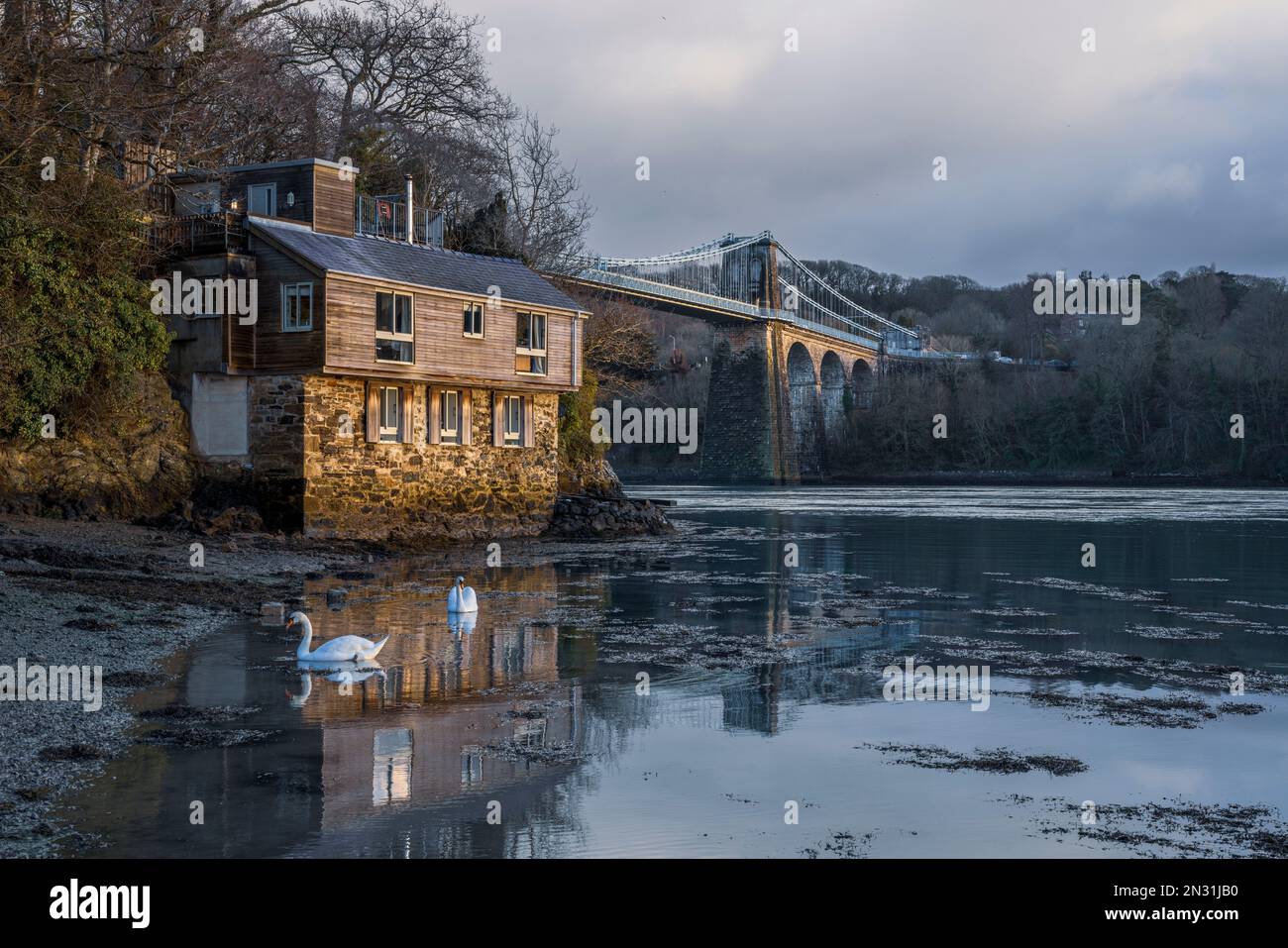 The Menai Strait and Telford Bridge from the Belgian Promenade in ...