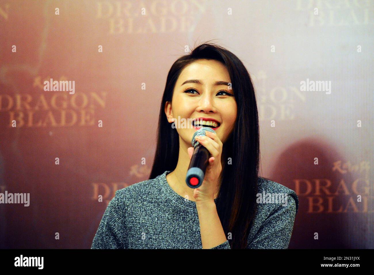 Chinese actress Lin Peng speaks during a press conference to promote ...