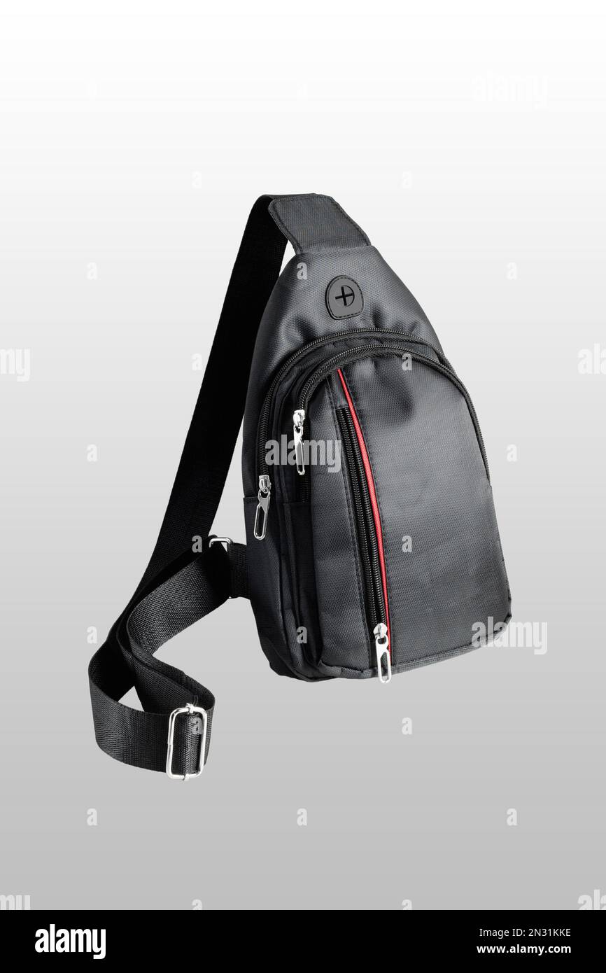 Shoulder bag men's triangular. Close-up. Isolated on light gray ...
