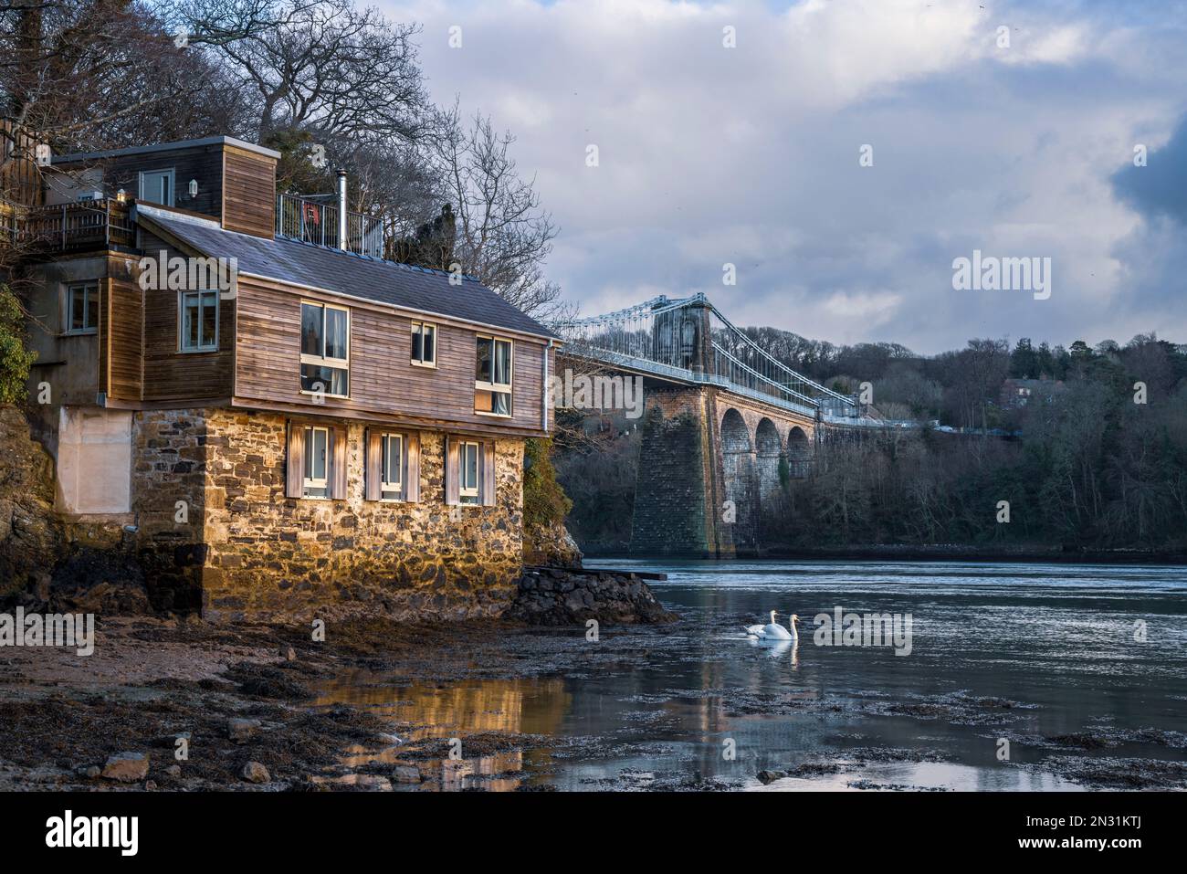 The Menai Strait and Telford Bridge from the Belgian Promenade in ...