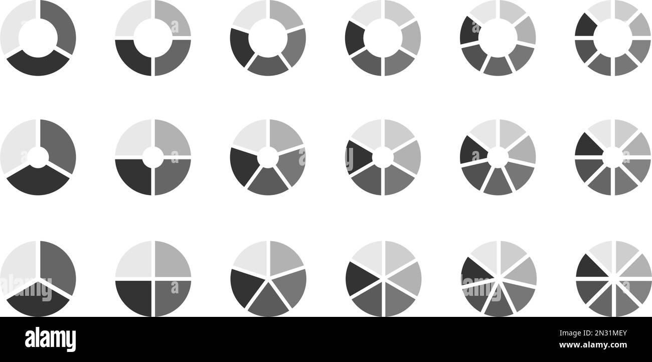 Donut or pie chart templates. Circle divides on 3, 4, 5, 6, 7, 8 parts ...