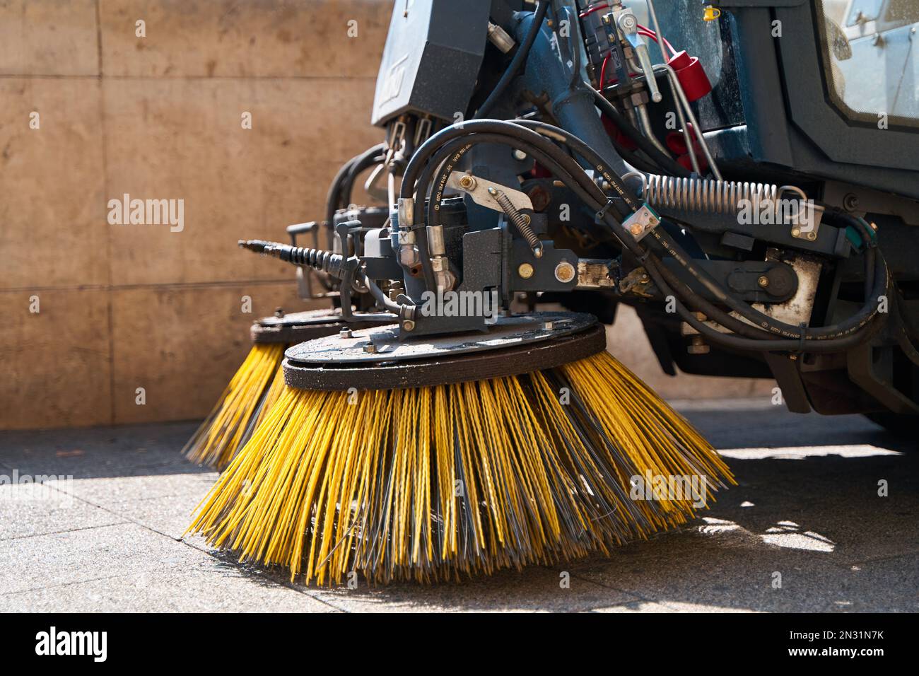 The vehicle washes the streets and cleans the pedestrian zone of the ...