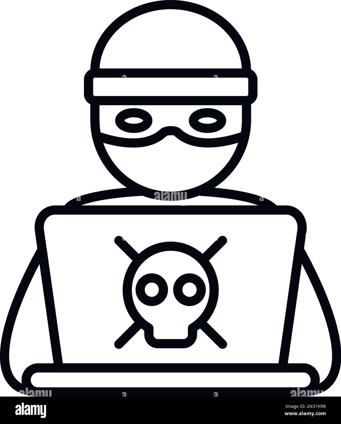 Hacker Working Icon Outline Vector Online Report Crime Data Stock Vector Image And Art Alamy