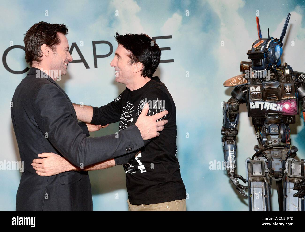 Actors Hugh Jackman, left, and Sharlto Copley attend Columbia Pictures ...