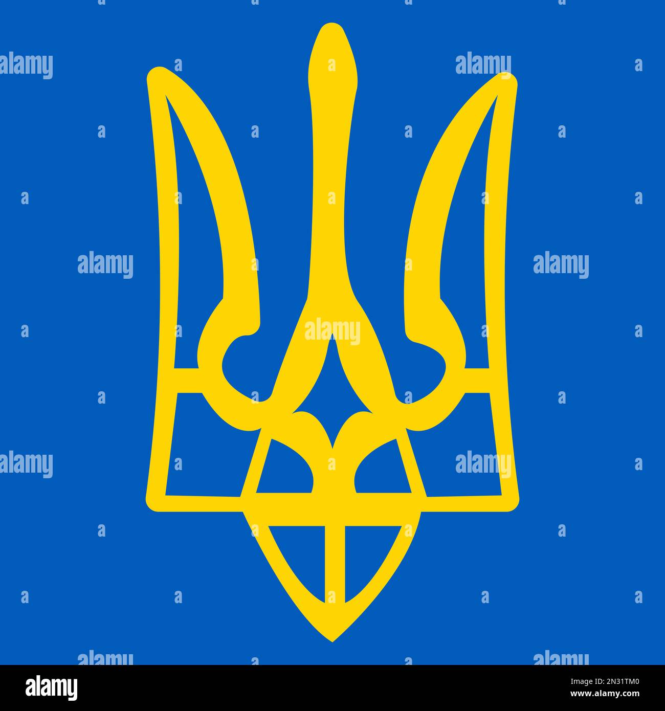 Ukrainian trident country emblem, tryzub on blue background, government ...