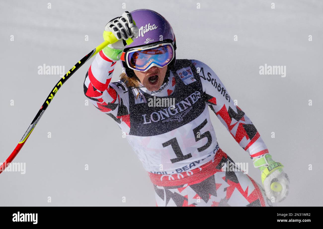 Austria's Michaela Kirchgasser crosses the finish line during the women ...