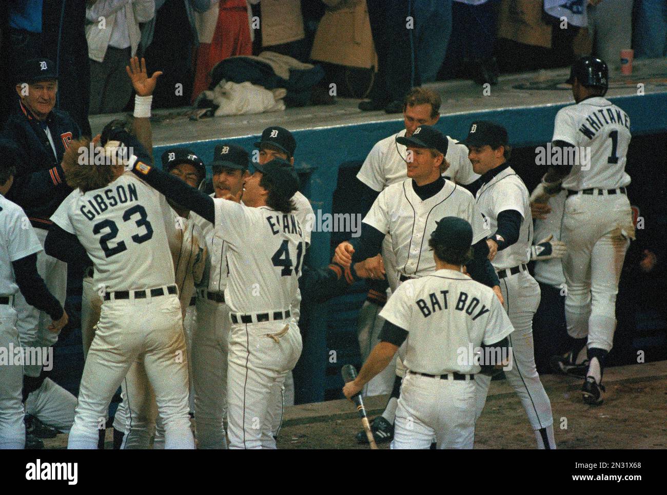 Detroit Tigers celebrate outside their dugout after defeating the San ...