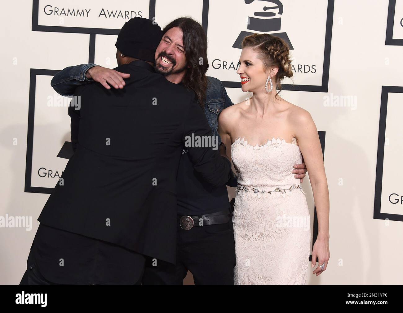 Tyrese Gibson, from left, Dave Grohl and Jordyn Blum arrive at the 57th ...