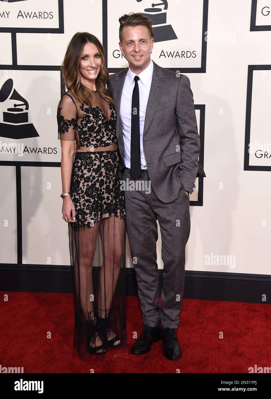 Genevieve Tedder, left, and Ryan Tedder arrive at the 57th annual ...