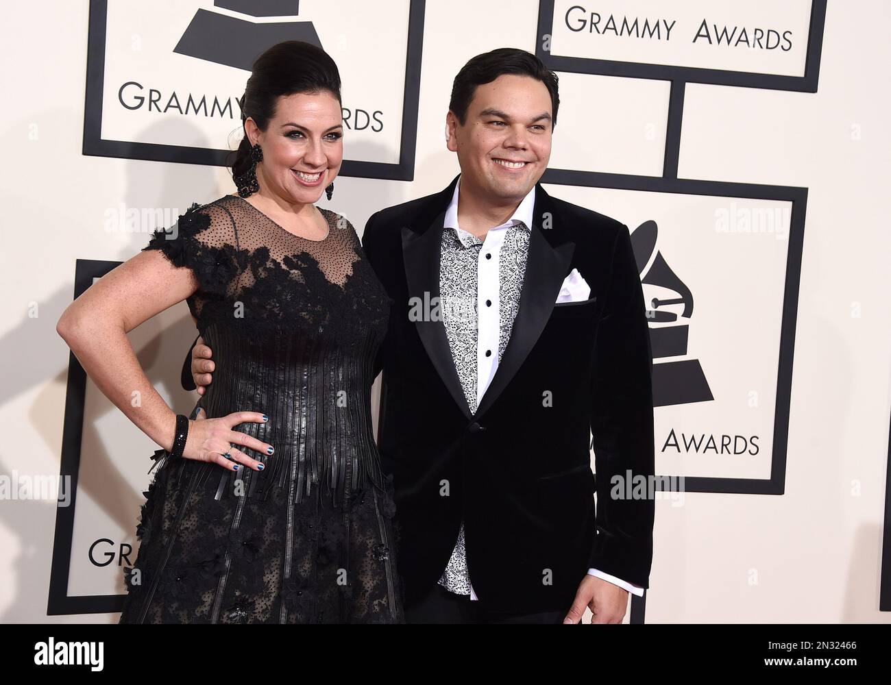 Kristen Anderson-Lopez, left, and Robert Lopez arrive at the 57th ...
