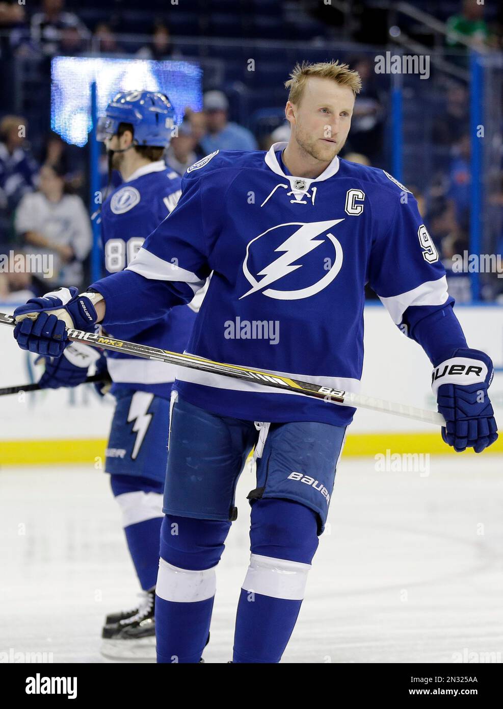 Tampa Bay Lightning center Steven Stamkos (91) before an NHL hockey ...