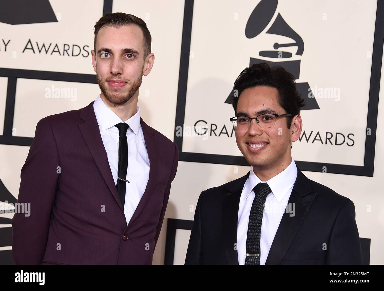 David Wilson, left, and Jason Baum arrive at the 57th annual Grammy ...