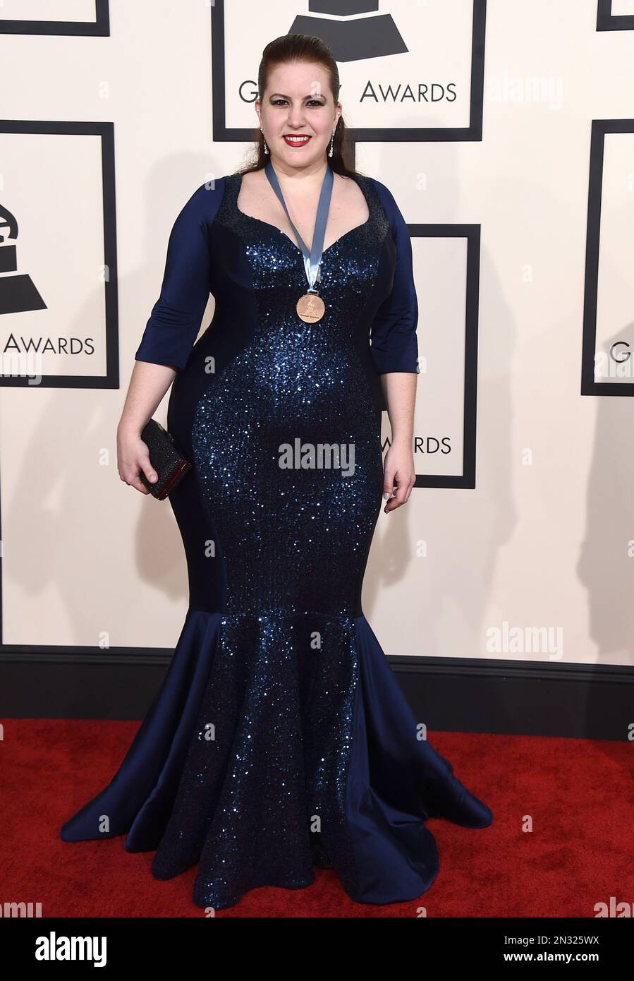 Ariacne Trujillo arrives at the 57th annual Grammy Awards at the Staples Center on Sunday, Feb ...