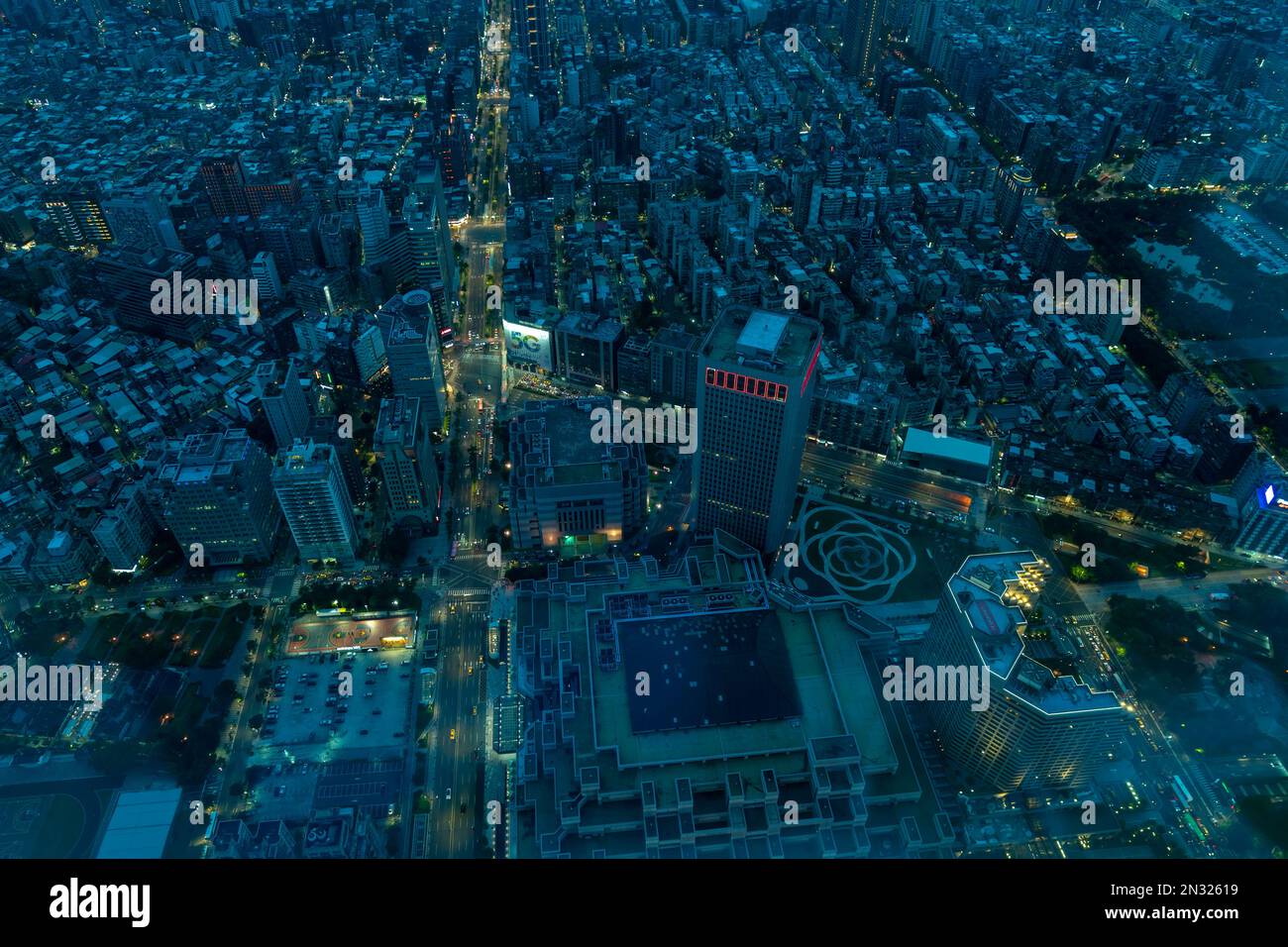 Looking down on Taipei city from the top storey of the Taipei 101 ...