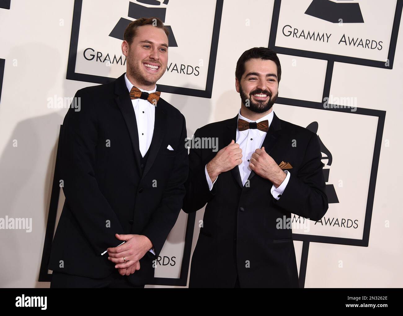 Joe Mailander, left, and Justin Lansing of The Okee Dokee Brothers arrive at the 57th annual ...