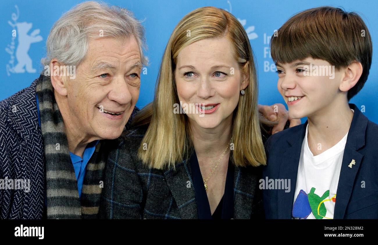 Actor Sir Ian McKellen, actress Laura Linney and actor Milo Parker ...