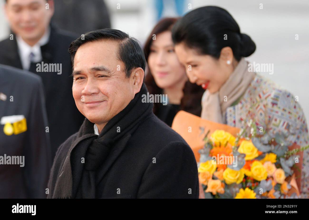 Thailand's Prime Minister Prayuth Chan-ocha and his wife Naraporn Chan-ocha, right, arrive at ...