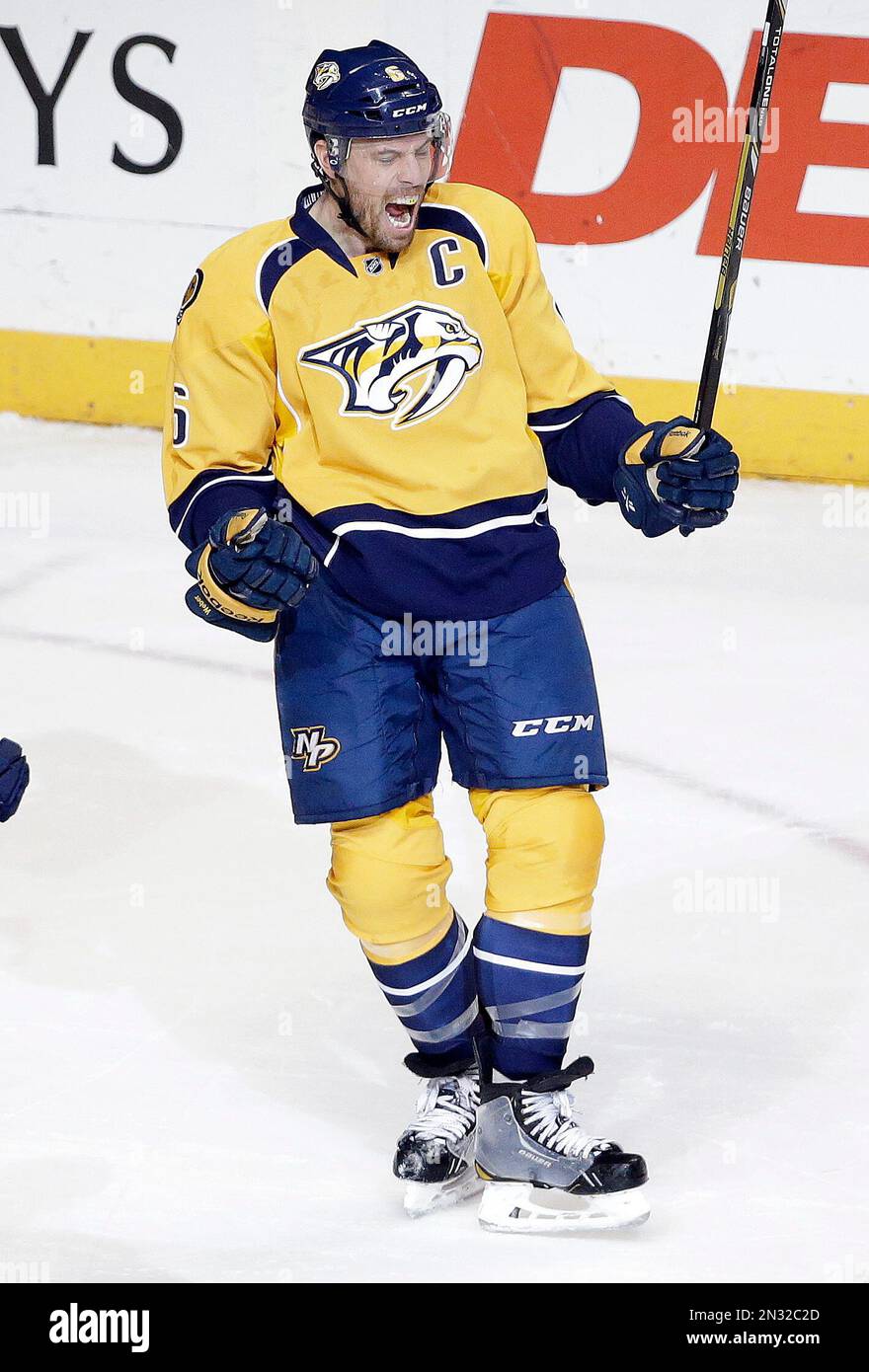 Nashville Predators defenseman Shea Weber celebrates after scoring a ...