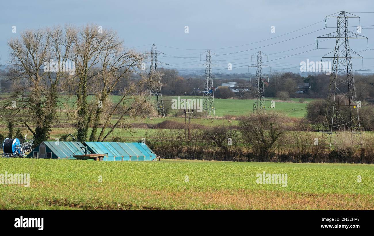 Electricity pylons carrying high tension cabling, supplying the ...