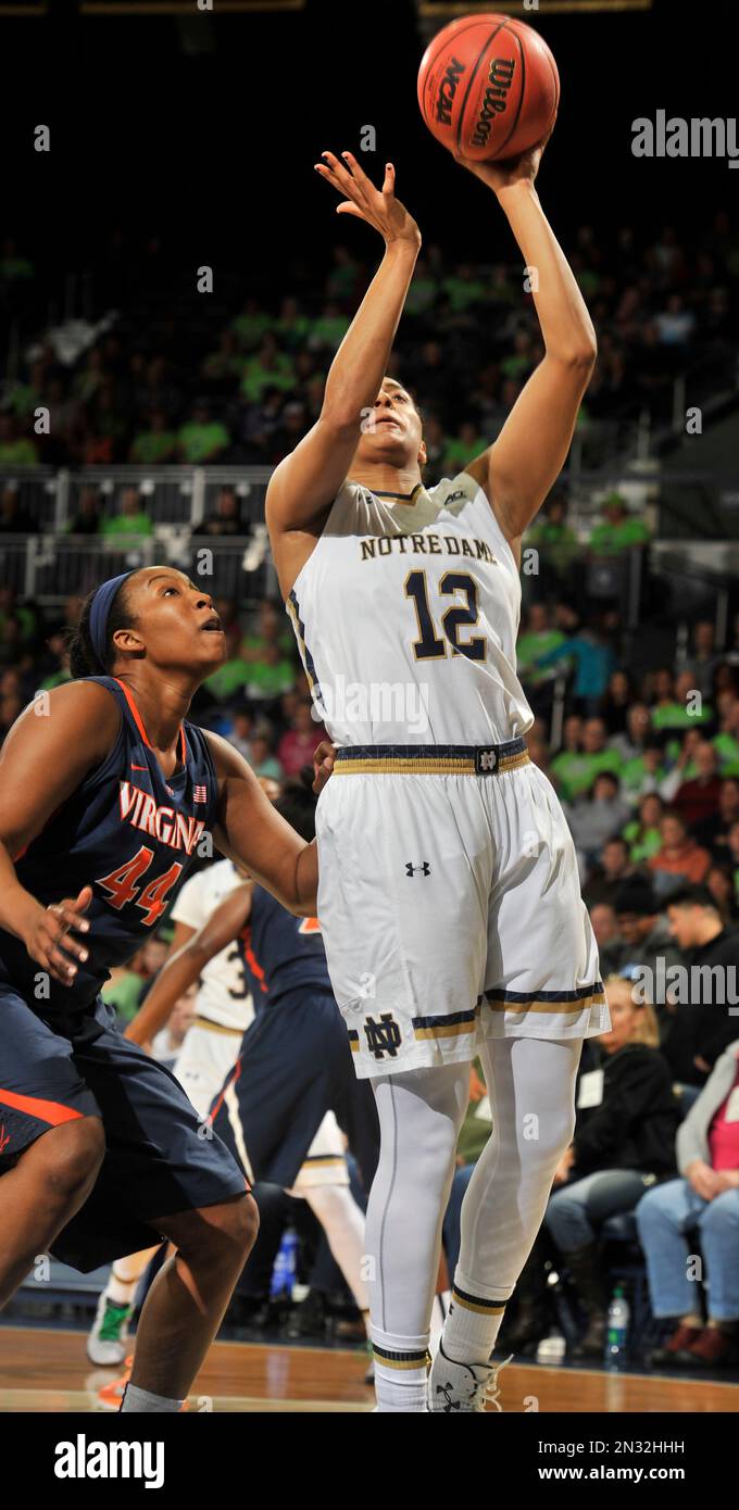 Notre Dame forward Taya Reimer puts up a shot during action in an NCAA ...