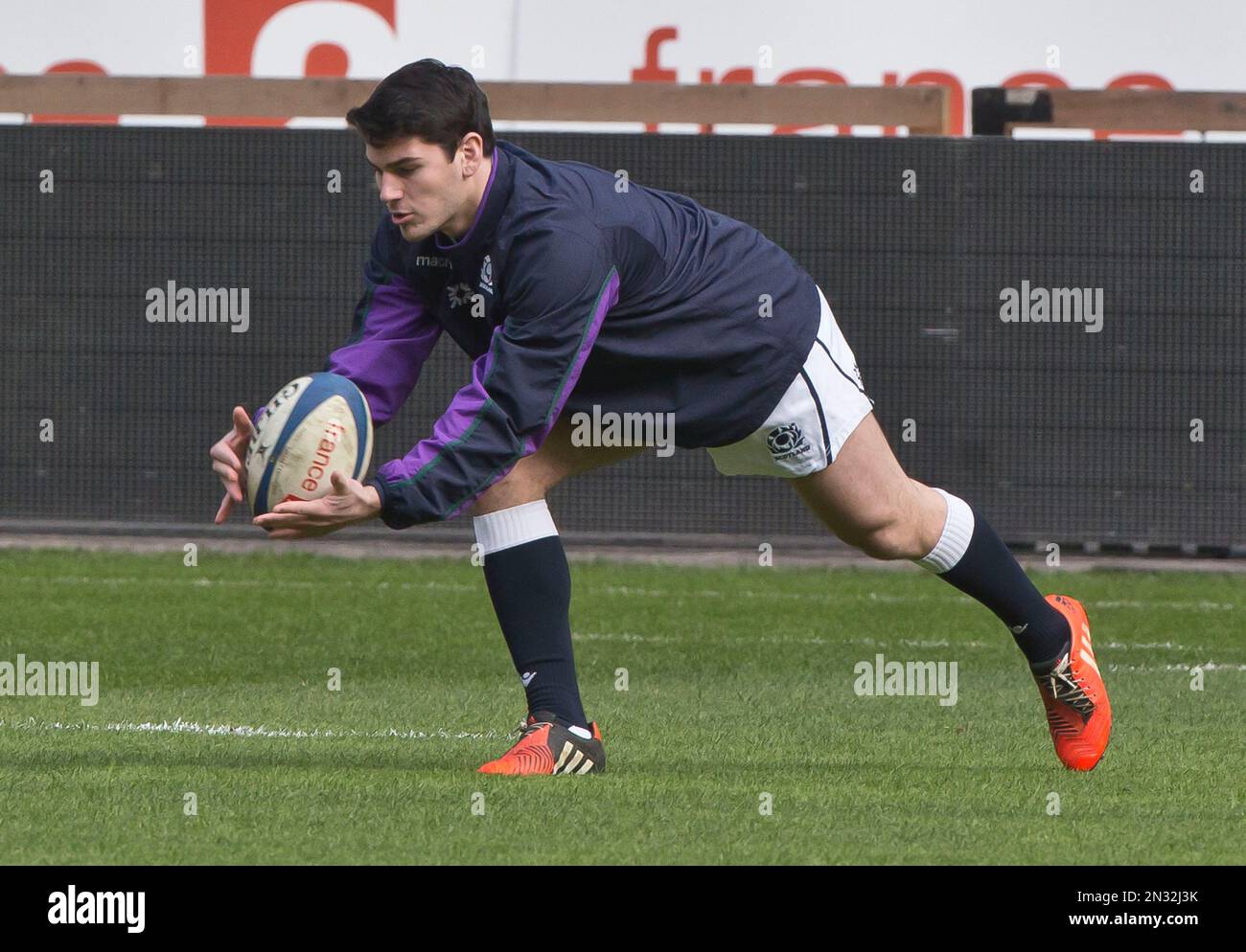 Scotland rugby player Sam Hidalgo-Clyne goes for the ball during the ...
