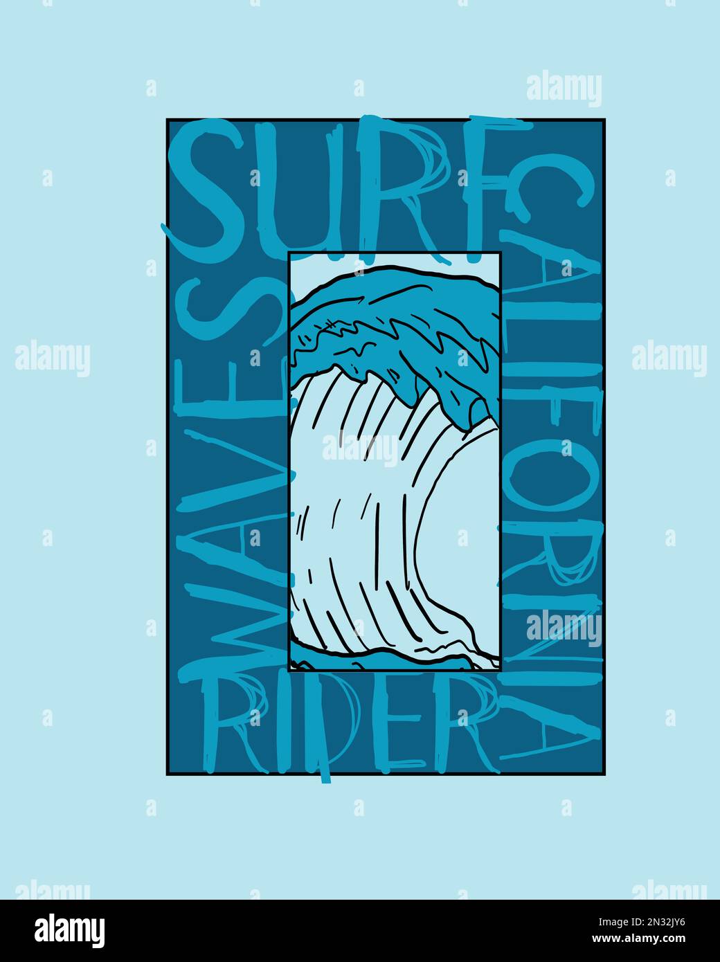 California Surf Waves Rider Typography wave illustration typographic ...