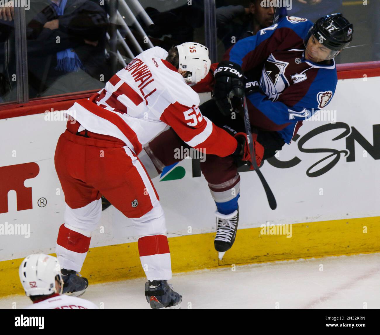 Detroit Red Wings defenseman Niklas Kronwall, left, of Sweden, hits ...