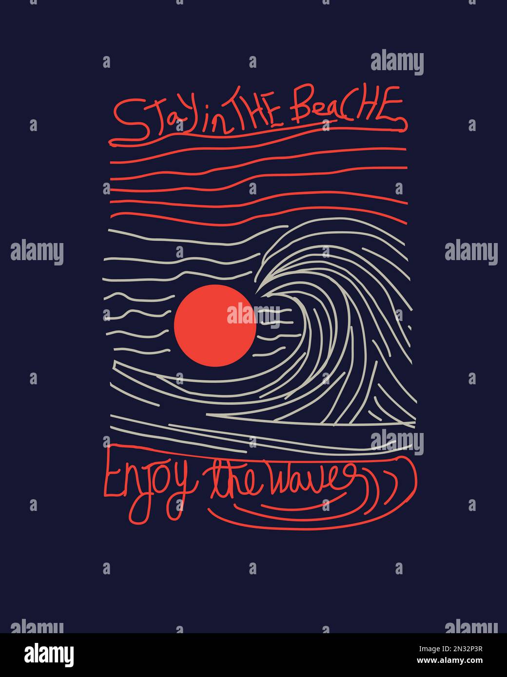 Stay in the beach waves line art illustration sunshine enjoy the waves ...