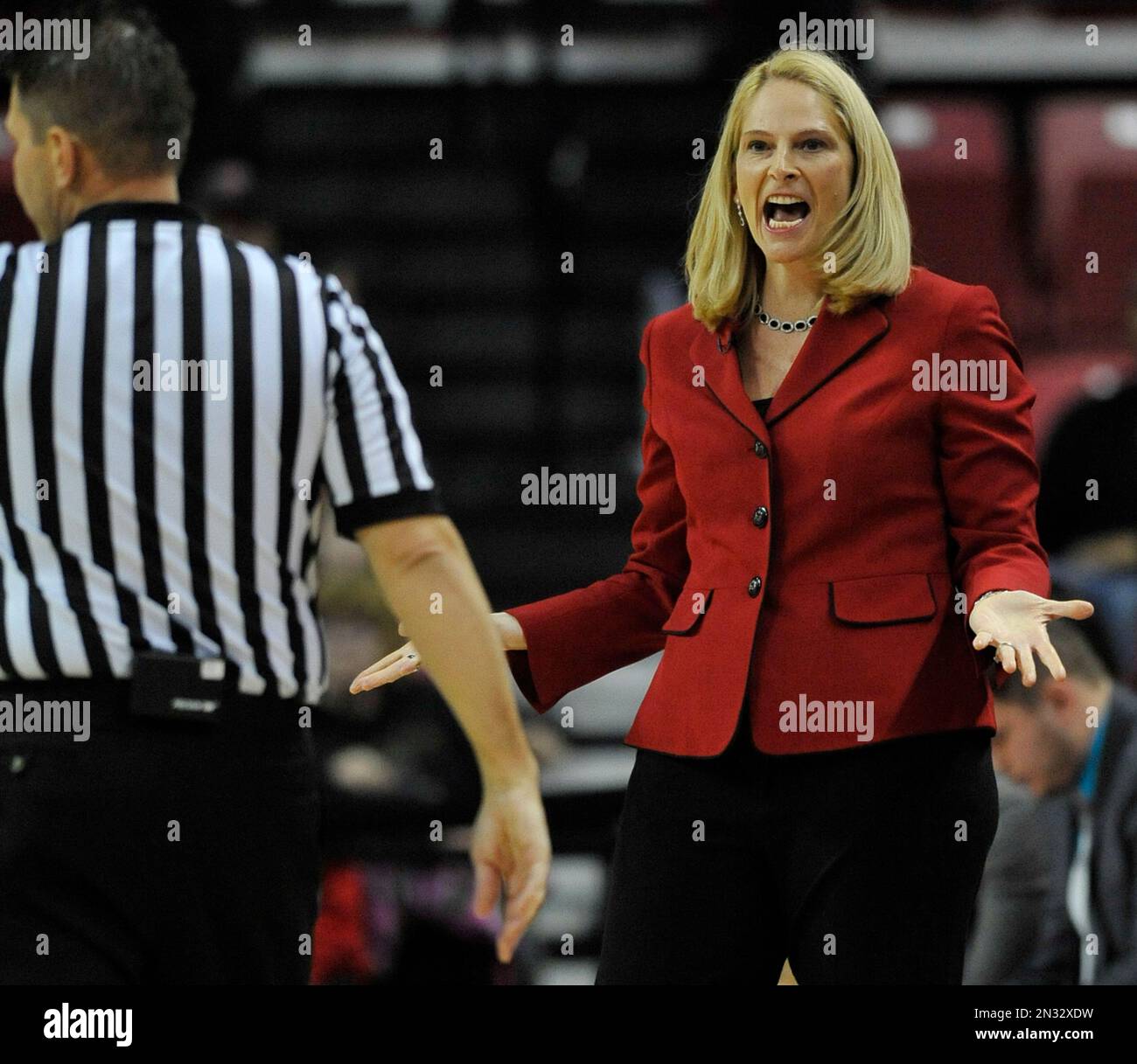 Maryland head coach Brenda Frese reacts to a call during the first half ...