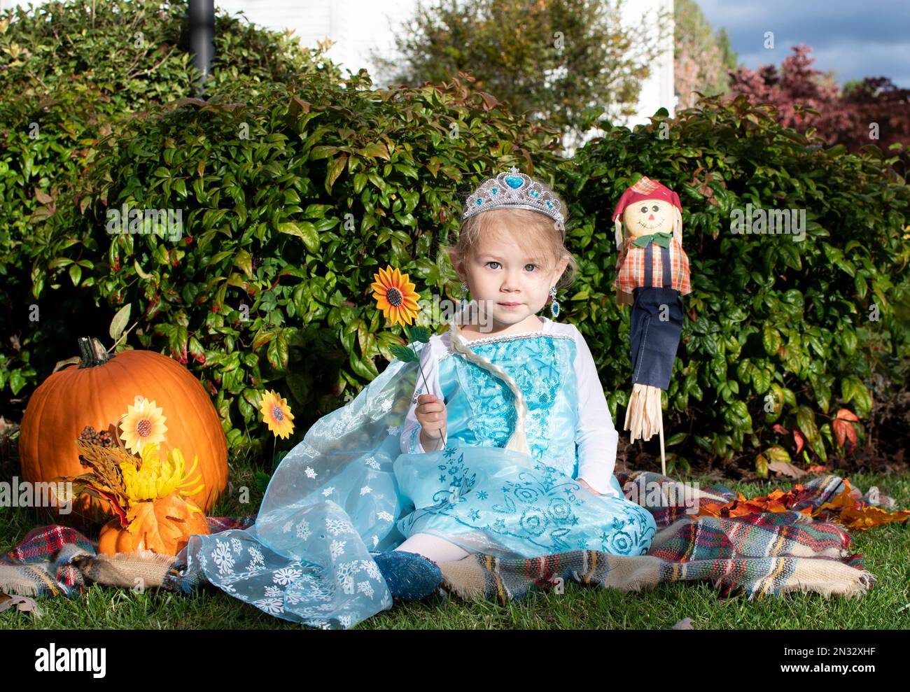 Cute caucasian toddler girl dressed up like a princess with tiara Stock ...