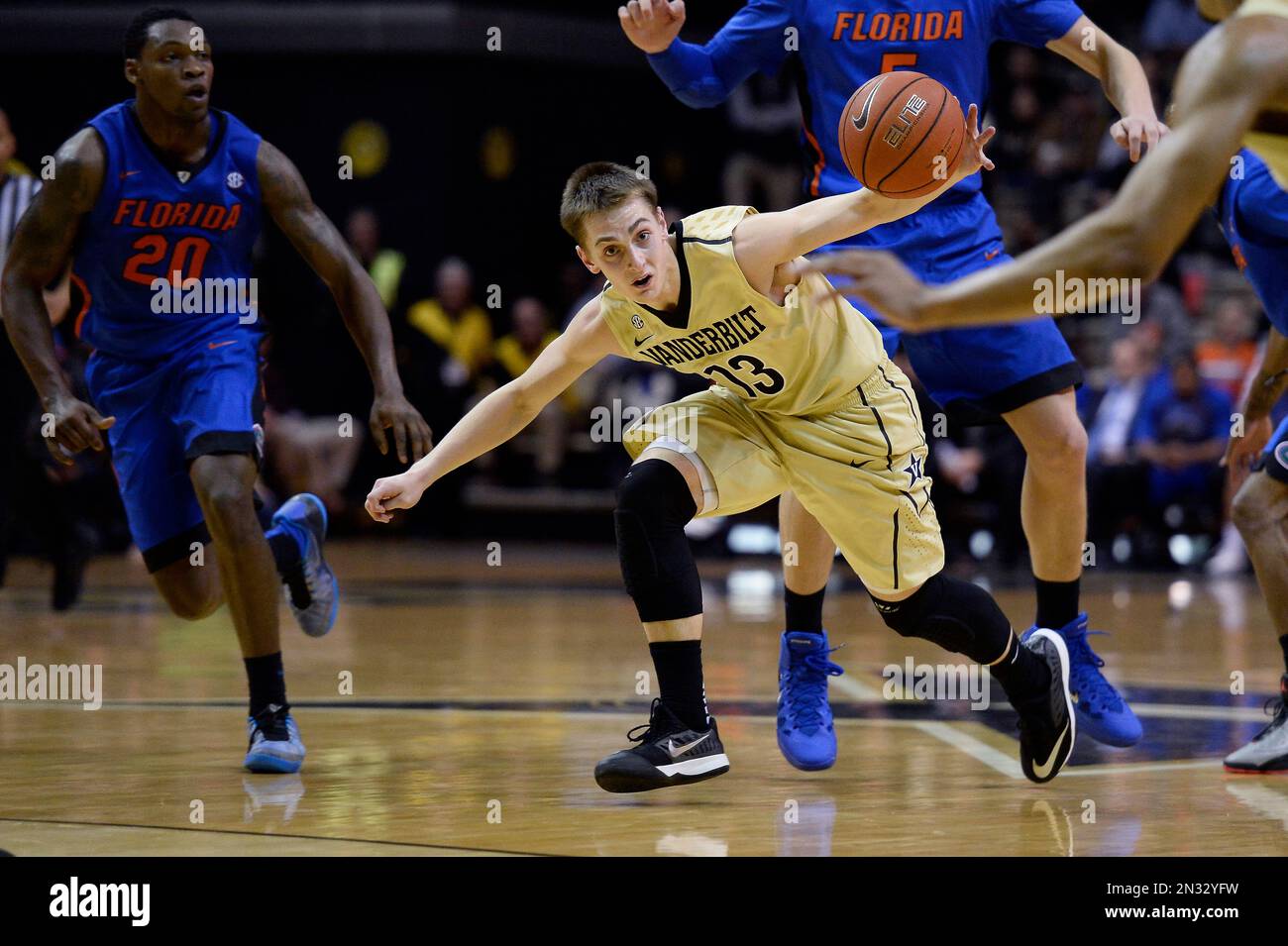 Vanderbilt guard Riley LaChance (13) chases down a loose in the second ...